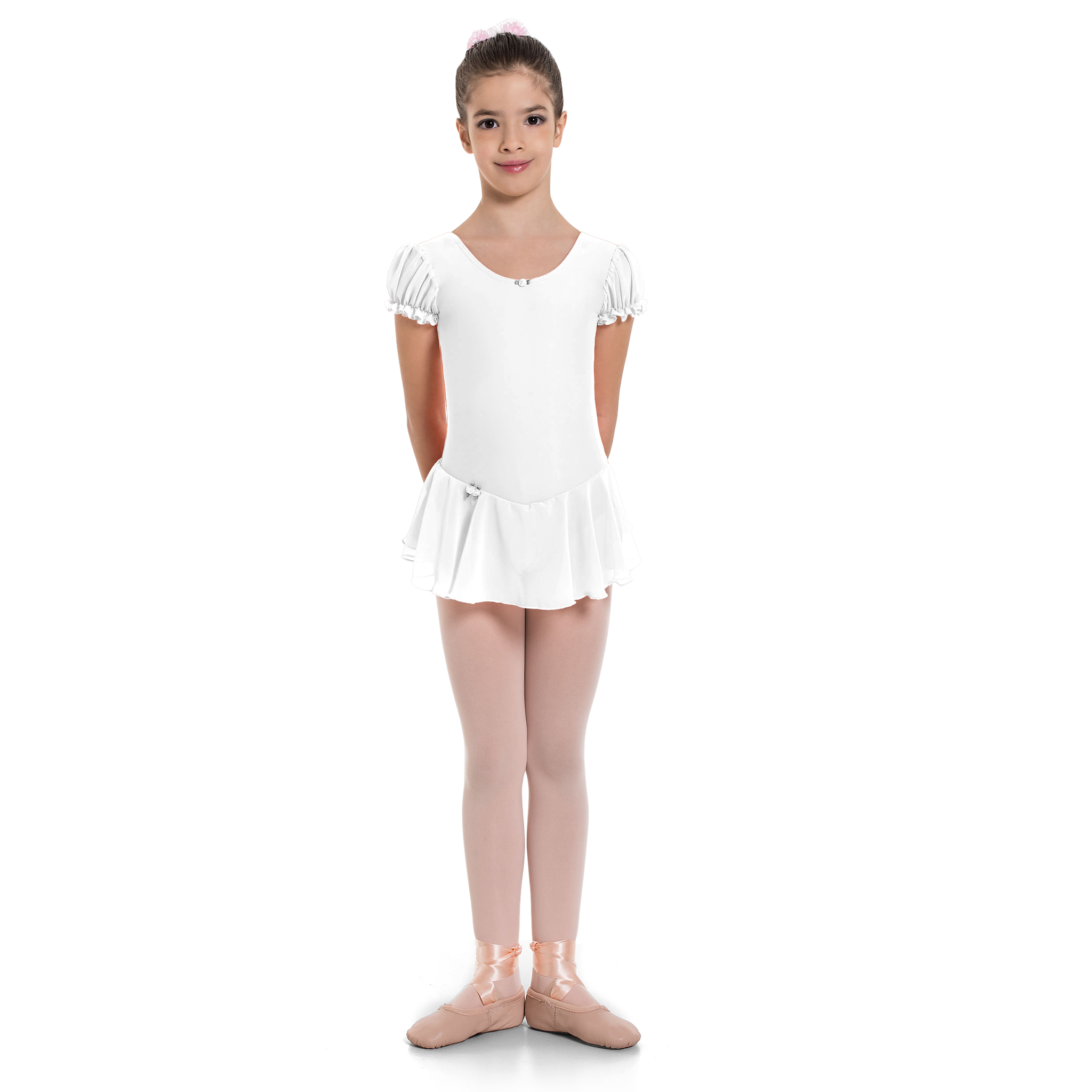 Sheddo 117C ⬝ White • Weißes Mädchen-Ballettkleid, Puffärmel • Hacke ...