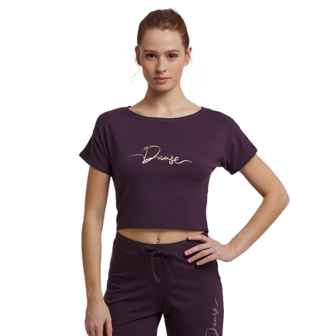 TempsDanse Agile Ruban ⬝ Fig • Viskose Crop-Shirt, Violett • Hacke & Spitze