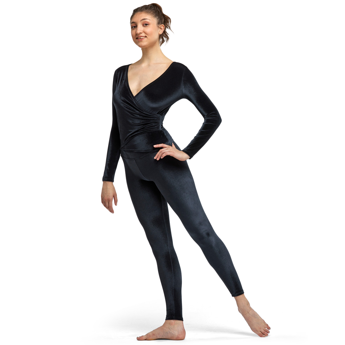 TempsDanse Narcisse ⬝ Noir • Schwarzes Langarm-Wickeltop aus Samt ...